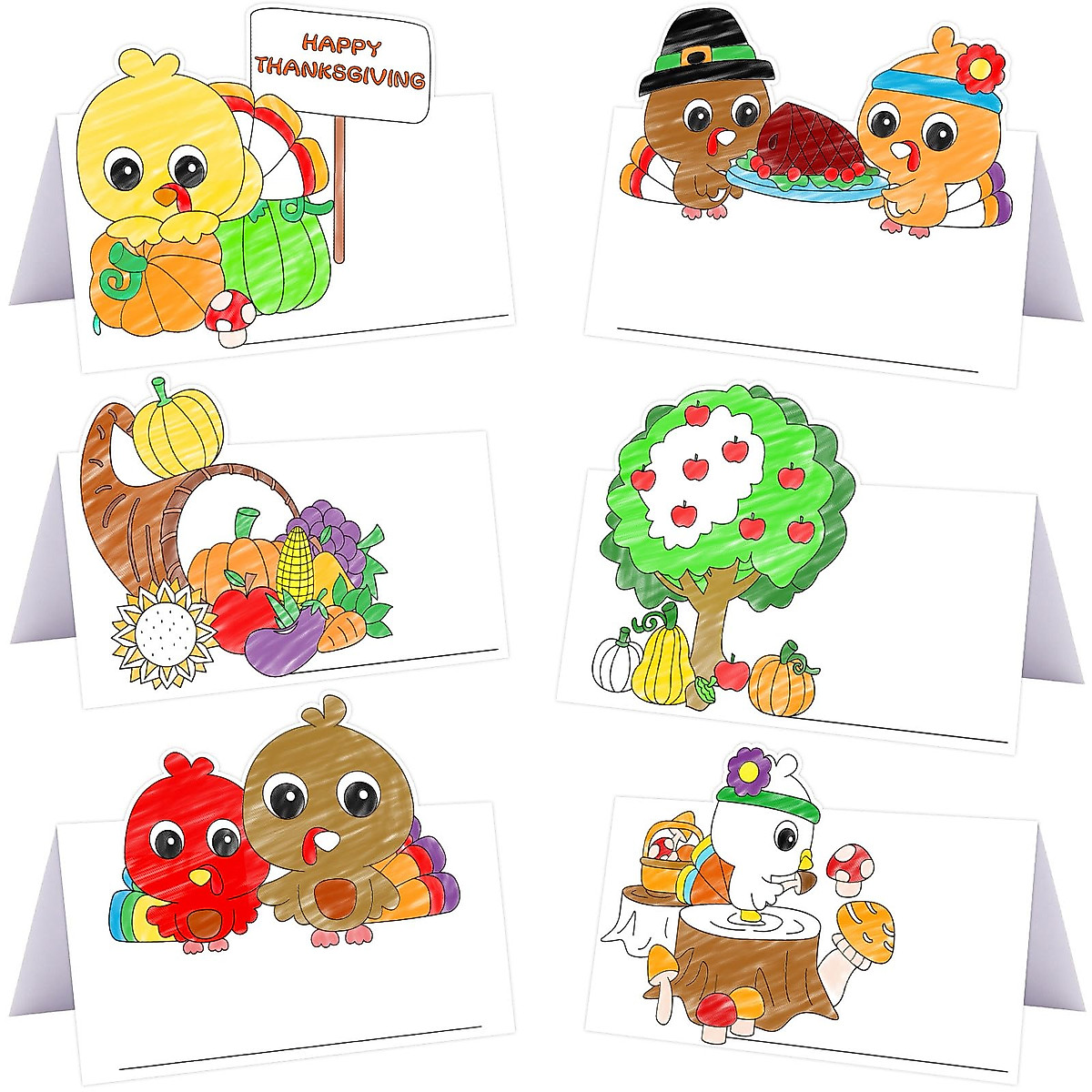 Thanksgiving Place Cards Crafts Table Settings 120PCS Color Your Own Cards Thanksgiving Crafts for Kids Table Name Place Card Fall Harvest