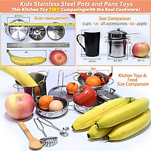 Play Pots and Pans Toys for Kids Kitchen Playset Pretend Cookware Utensils Play Set Play Cooking Toys Mini Stainless Steel Cooking Utensils Toys Kitchen Playset Accessories for Boys Girls