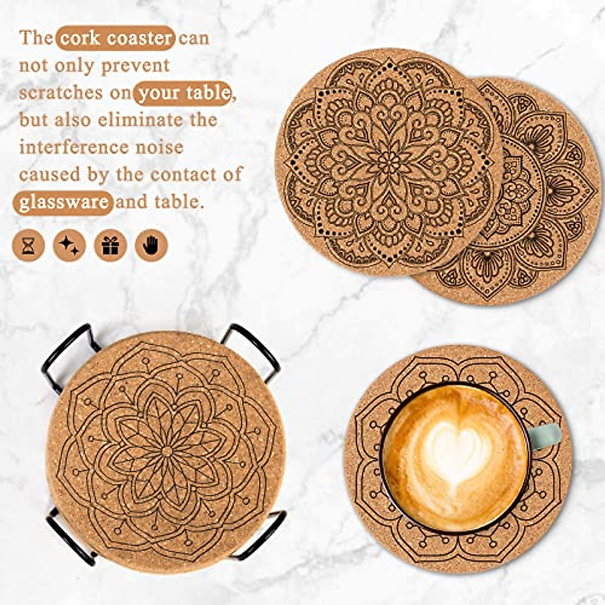10 Pieces Cork Coasters for Drinks, Billbotk Cup Coasters with Holder for Coffee Table Tabletop Protection, Home Decor, Suitable for Cups, Mugs, Drinks