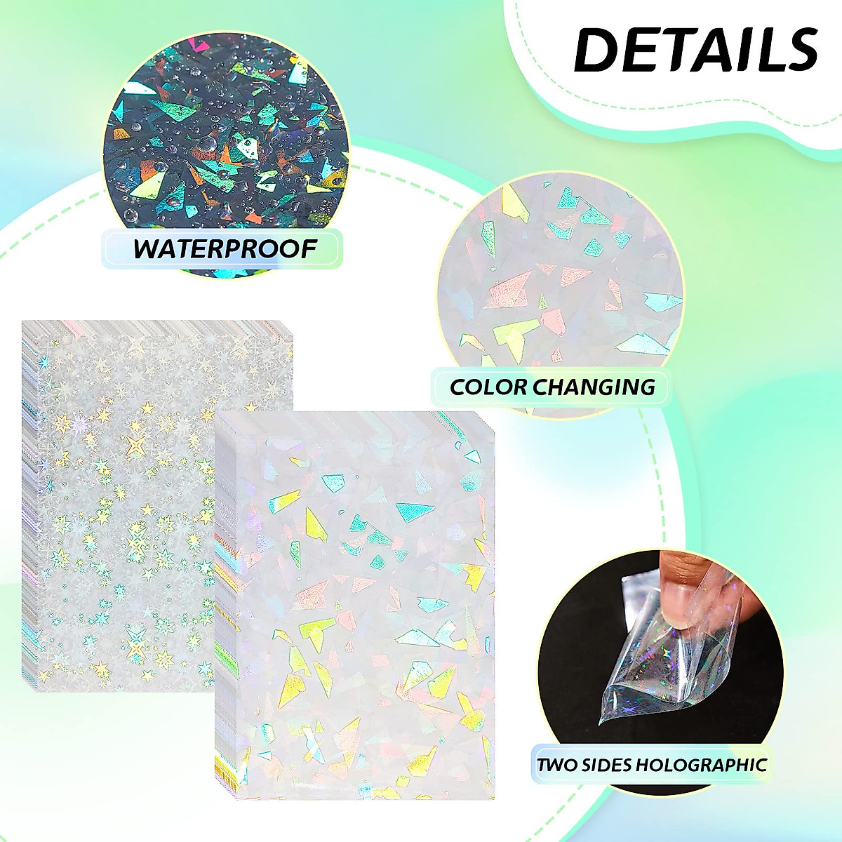 200 Pieces Double Side Holographic Card Sleeves Include 100 Pieces Broken Glass and 100 Pieces Gemstone Little Star Laser Photo Card Sleeves Kpop Photo Card Sleeves for Kpop Photo Cards, 61 x 88 mm