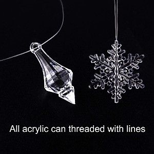 FEPITO 85 PCS Christmas Decoration Acrylic Snowflake Icicles Christmas Tree Icicle Snowflake with Crystal Line Ornaments Set for Christmas Party Decorations