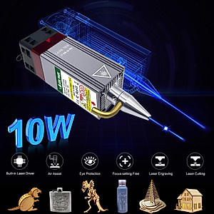 LASER TREE Laser Engraver Module, 80W Laser Engraving Cutting Module for Wood and Metal, 10W Output Power, FAC Ultra Accurate Laser Module with Air Assistance, 45mm Fixed-Focus Laser Cutter Module 12V