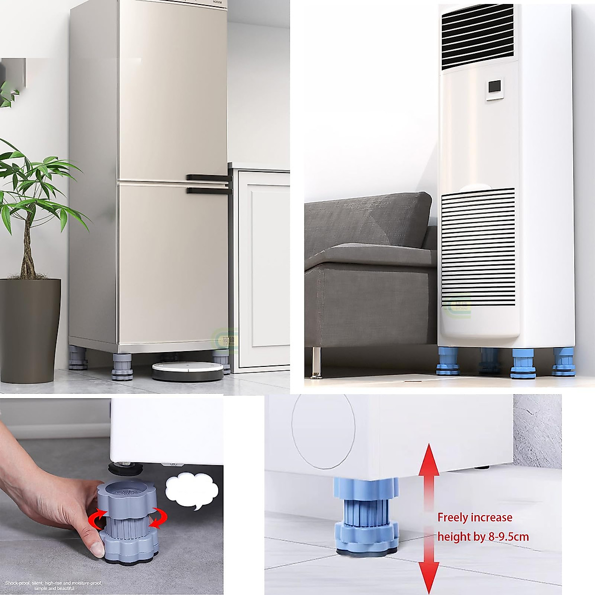 Multifunctional Adjustable Bracket Base For Washing Machine,Multifunctional Adjustable Bracket Base Anti Vibration Pads,Adjustable Height Washing Machine Support Foot Pads Non Slip Heighten (4xBlue)