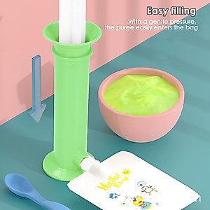 Fruit Puree Filler, 7pcs Set Baby Food Pouch Maker Pure Color Pouches Toddler Fruit Squeeze Puree Filler for Kids (Green) Food Pouch Filler