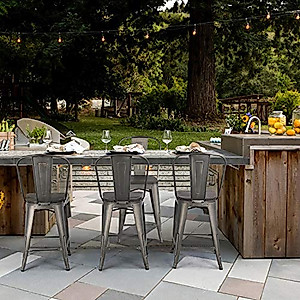 Yaheetech Metal Stools Bar Chairs Stackable Industrial Height Stool Kitchen Chair with Wood Top/Seat and High Back Indoor/Outdoor Bistro Cafe Side Chairs Barstools Set of 4 Gun, Gunmetal