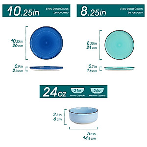 vancasso Bonita Blue Dinnerware Sets, Plates and Bowls Set for 4, 12 Pieces Stoneware Dinnerware Set, Dishwasher and Microwave Safe