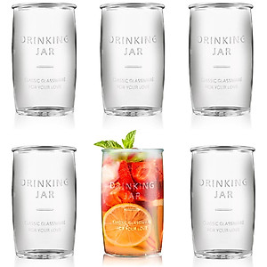 Dingerjar 20 OZ Glass Cup Set of 6, Elegance Modern Simplicity Drinking Glasses Tumblers for Cold Drinks, Cocktails, and Beverages.