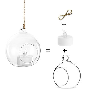 12 Pcs 3.15"/ 8cm Hanging Glass Tealight Holder Globe with LED Tealight, Plant Terrariums Glass Orbs Air Plants Tea Light Candle Holders Home Decor Indoor Outdoor Garden DIY Gifts (12 Pcs)