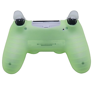 RALAN Controller Skin for PS4 Silicone Cover Glow in Dark Protective Case for PS4/slim/PS4 Pro Dualshock 4 Controller.+ 8 Glow Thumb caps and Back Sticker + L2 R2 Extended caps.