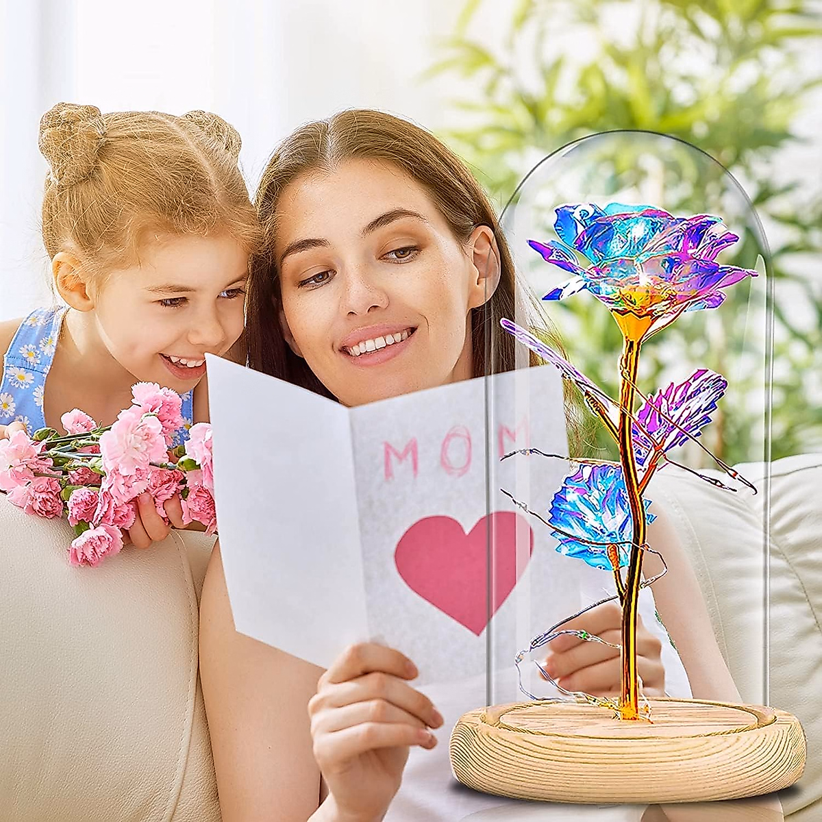 QUNPON Womens Gifts for Christmas Flowers Gifts for Women,Mom Grandma Sister for Girlfriend Her Wife Friends,Birthday Gifts for Women,Rainbow Galaxy Glass Rose Gifts for Christmas