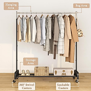 FEMOND Clothing Rack with Wheels Portable Clothes Rack Heavy Duty Garment Racks for Hanging Clothes 59" Rolling Clothes Rack