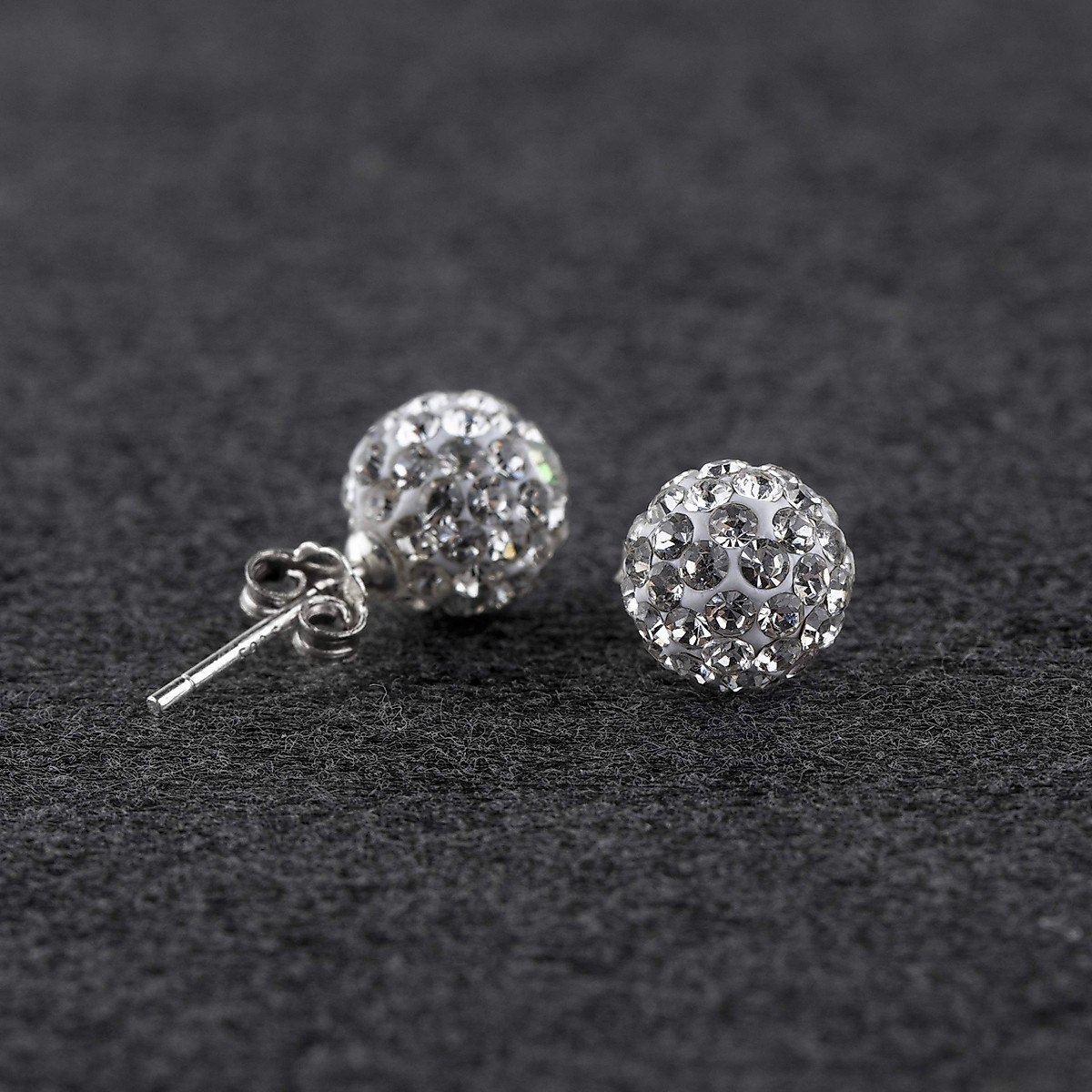 RIVERTREE 925 Sterling Silver 6mm Pave Crystal Disco ball Earrings Stud Silver for Women Shamballa Inspired