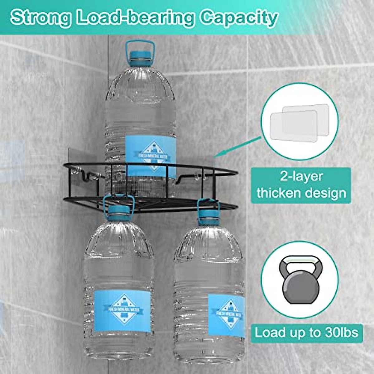 AXTEE Corner Shower Caddy, Shower Shelf with Hooks, 3 Pack Shower Organizer Storage - SUS304 Stainless Steel Bathroom Shower Organizer for Bathroom, Toilet, Kitchen and Dorm - Black