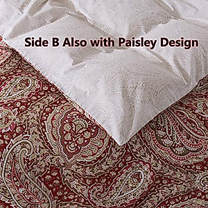 FADFAY Paisley Duvet Cover Set 100% Cotton Ultra Soft Red and Beige Reversible Paisley Bedding Set with Hidden Zipper Closure 3 Pieces, 1Duvet Cover & 2Pillowcases, King/California King Size