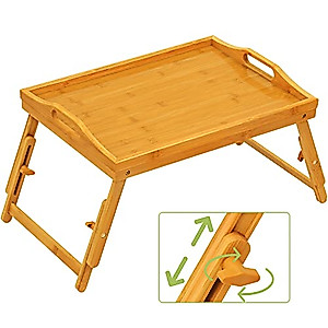 Bed Tray for Eating - Raised Food Table Up to 9.5" on Lap Sofa - Adjustable Bamboo Serving Tray - Portable Snack Platter with Folding Legs Ideal for Bedroom Picnic