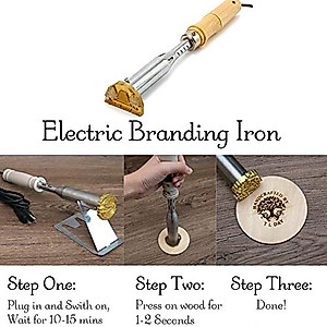 Custom Electric Wood Branding Iron for wood， 350W Custom Cake Logo BBQ Heat Stamp with Brass Head and Wood Handle for Woodworking and Handcrafted Design Compatible With 8mm (Electric iRon Only)