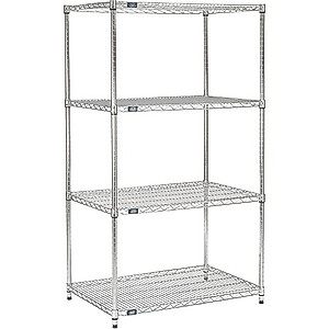 Nexel Adjustable Wire Shelving Unit, 4 Tier, Commercial Dry Storage Rack, 24" x 42" x 86", Chrome