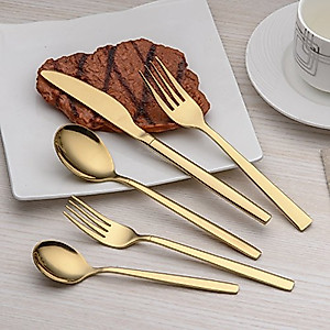 Berglander 20 Piece Titanium Gold Plated Stainless Steel Flatware Set, 20 Pieces Golden Silverware Set, Golden Cutlery Set, Service for 4 (shiny Gold)