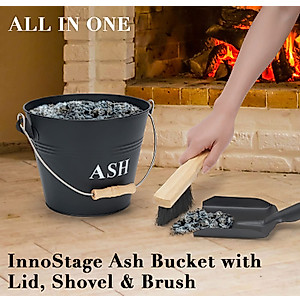 Mini Ash Bucket with Lid, Shovel and Broom, 1.5 Gallon Fireplace Metal Bucket with Lid, Charcoal Bucket and Ash Can for Fireplace, Fire Pits, Hearth, Wood Burning Stoves, Indoor and Outdoor