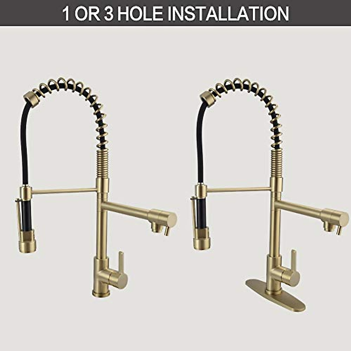 SHAMANDA Commercial Pre-Rinse Kitchen Faucet, High Arc Kitchen Sink Faucet with Pull Down Spring Spout and Pot Filler, Brushed Gold, L40001-3