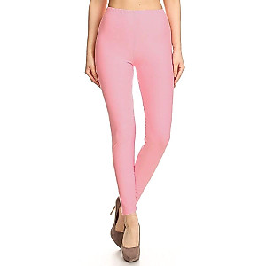 Leggings Depot Womens 1" Waistband High Waisted Solid Leggings Pants (Full Length, Pink, 1X-3X)