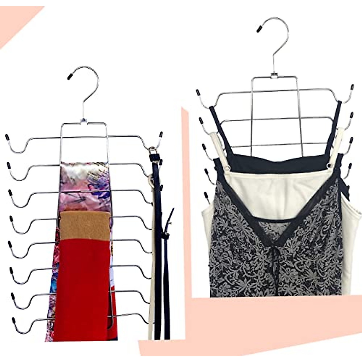 LIYZWJY Metal Hanger Saving Hangers Closet Organizer for Tank Tops,Bras,Cami,Strappy Dress,Bathing Suits,Belts (2pack)