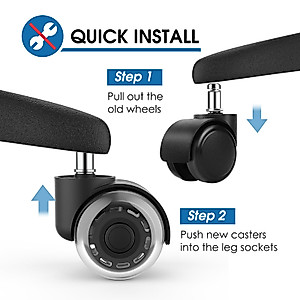 MaxGear Office Chair Wheels, 2 Inch Replacement Soft Mute Desk Caster Wheels for Work & Gaming Chair, Heavy Duty and Safe Rolling for All Floors & Hardwood, Universal Fit for 98% of Chairs, Set of 5