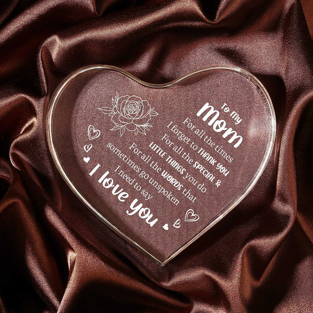 Milcier Gifts for Mom, Mom Birthday Gifts - Acrylic Keepsake 3.9x3.9 Inch - I Love You Mom Gifts from Son Daughter - Best Mothers Day Valentines Day Christmas Gifts for Mom