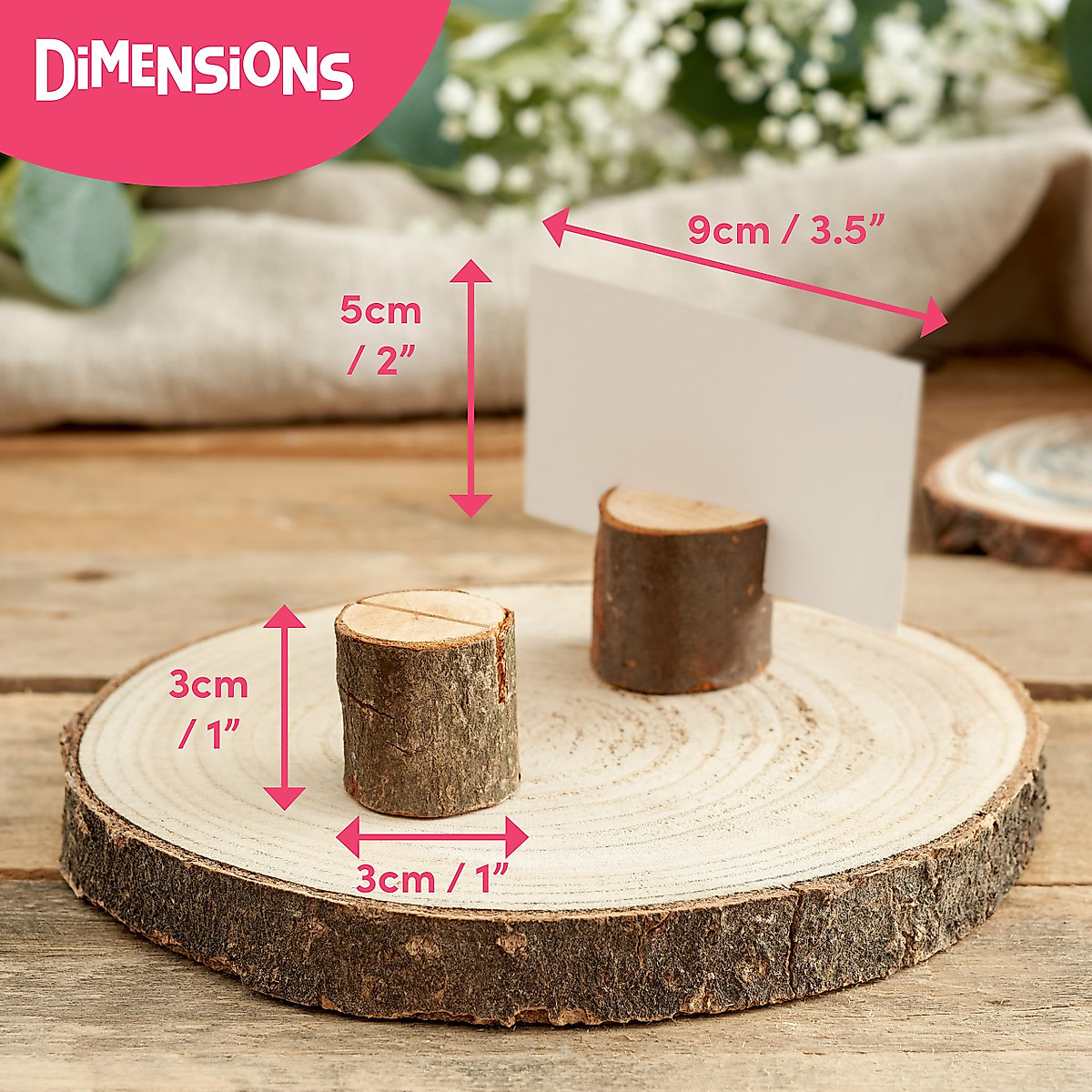 THE TWIDDLERS 50 Rustic Wood Place Card Holders with 50 White Table Name Cards 3.5 x 2 - Reserved Seating for Wedding, Party Buffet, Banquet, Dinner, Food Labels