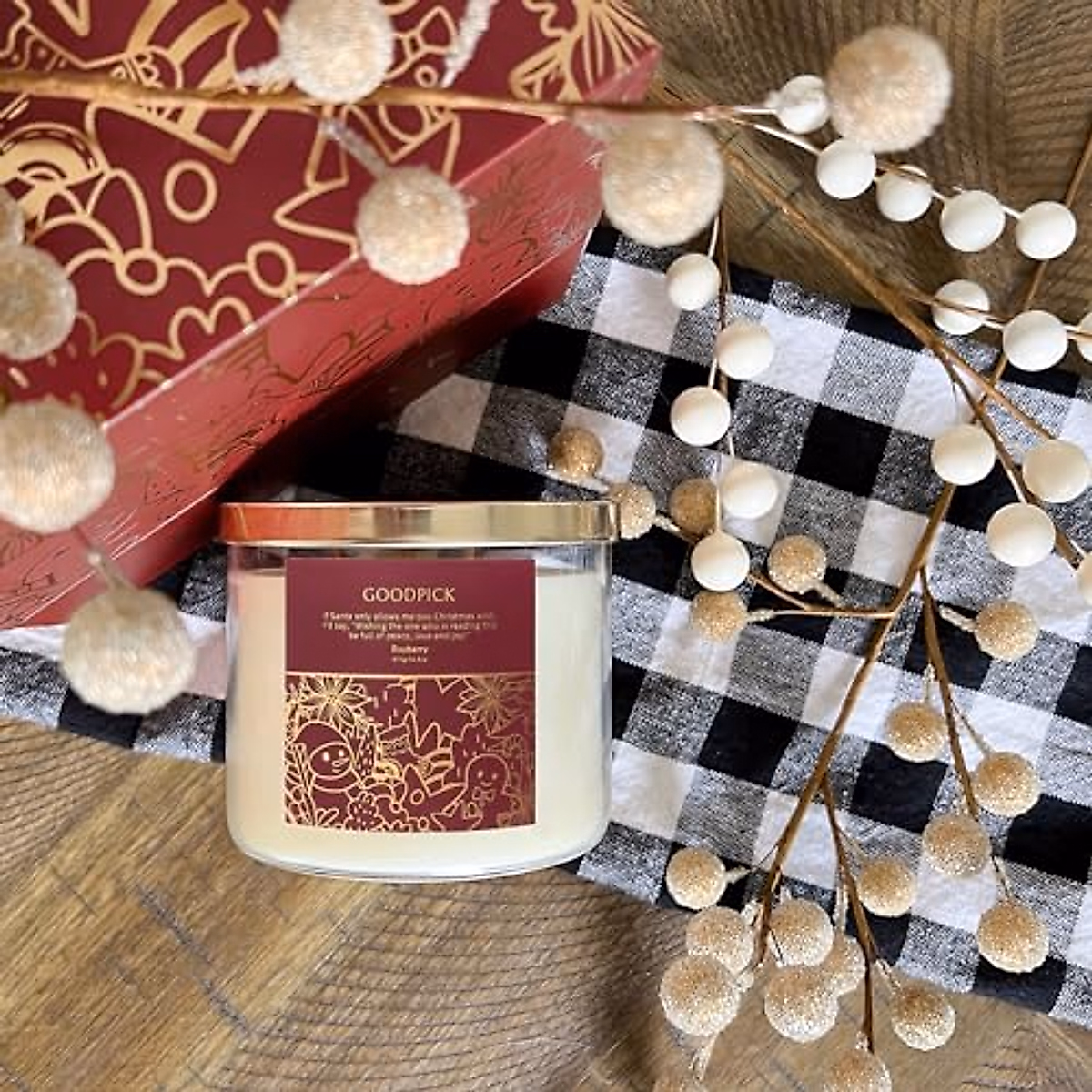 Goodpick Bayberry Scented Candle, Christmas Holiday Candles Gifts, Jar Candle for Living Room, Soy Candles for Friend, 3 Wicks Scentsational Candles, 14.5 Oz Includes Lid