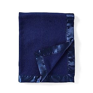 Quadow Thermal Waffle Weave Baby Blanket with Satin Nylon Trim (Navy)