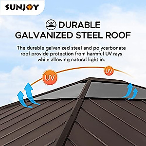 Sunjoy Hardtop Gazebo 13 x 15 ft. Standard Cedar Framed Wood Gazebo with Brown Steel and Polycarbonate Hip Roof Hardtop for Garden, Backyard Shade, Brown Roof + Natural Wood Frame