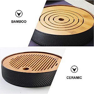 DOITOOL 2 Tier Tray 1pc Round Tea Tray Utensil Tray Chinese Gongfu Tea Tray Tea Tray with Drainage Water Storage Tea Tray Wood Drain Coffee Table Tray Wooden Porcelain China
