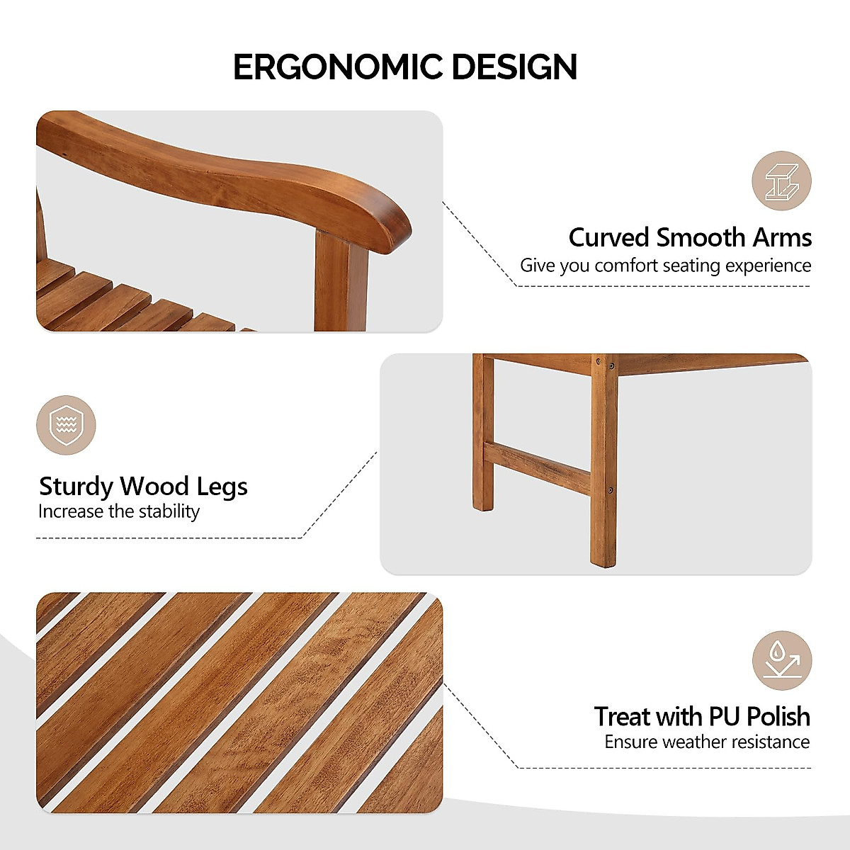 VINGLI 50" Outdoor Bench Patio Bench, Wood Front Porch Garden Bench for Yard Patio Park Outside, All Weather 800lb Capacity (Natural)