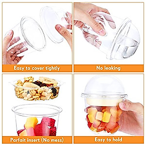100 Pack 12 oz Clear Plastic Parfait Cups with Dome Lids No Hole Disposable Party Dessert Cups with Lids Insert Spork Round Fruit Cups with Lid Containers Tumbler for Yogurt Fruit Cereal Ice Cream