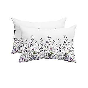 Recliner Head Pillow Ledge Loungers Chair Pillows with Insert Summer Plants Purple Flowers Pattern Lumbar Pillow with Adjustable Strap Outside Patio Decorative Garden Cushion for Bench Couch, 2 PCS