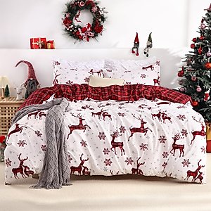 STARBEDIA Christmas Duvet Cover King, Soft Brushed Microfiber Comforter Cover Sets, Reindeer Printed Holiday Theme Bedroom Decorative Bedding (King Size, Red Plaid Deer)