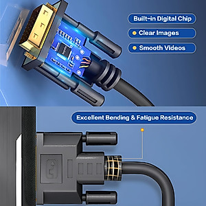 PeoTRIOL DVI to VGA Cable, DVI-D to VGA Male Computer Monitor Cable, DVI 24 1 to D-SUB 15 Pin VGA Adapter, DVI Male to VGA Cord Converter for Monitor HDTV Projector Computer- 6 Feet