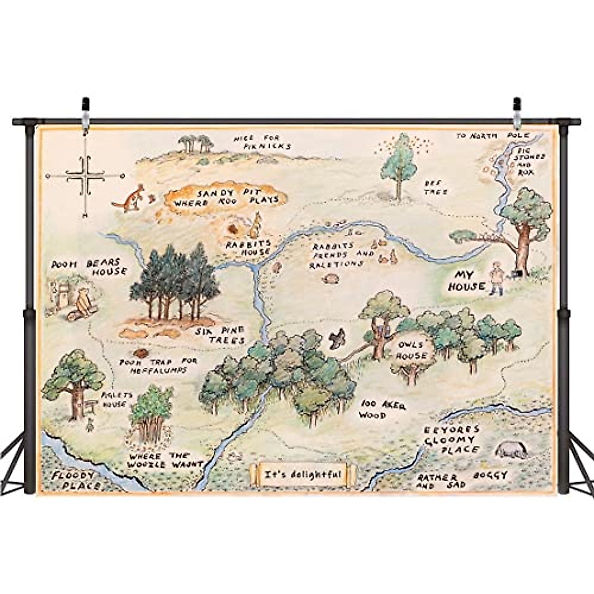 Alltten 6x4FT 100 Acre Woods Bear Backdrop Children Baby Shower Cartoon Photography Background Baby Shower Photo Booth Studio Props Boys Girls Happy Birthday Party Banner Decoration F13 Yellow