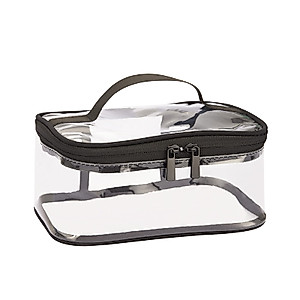 HAOGUAGUA Tsa Approved Clear Travel Toiletry Makeup Bags with Zipper and Handle Waterproof Transparent PVC Cosmetic Bag (Medium, Black)