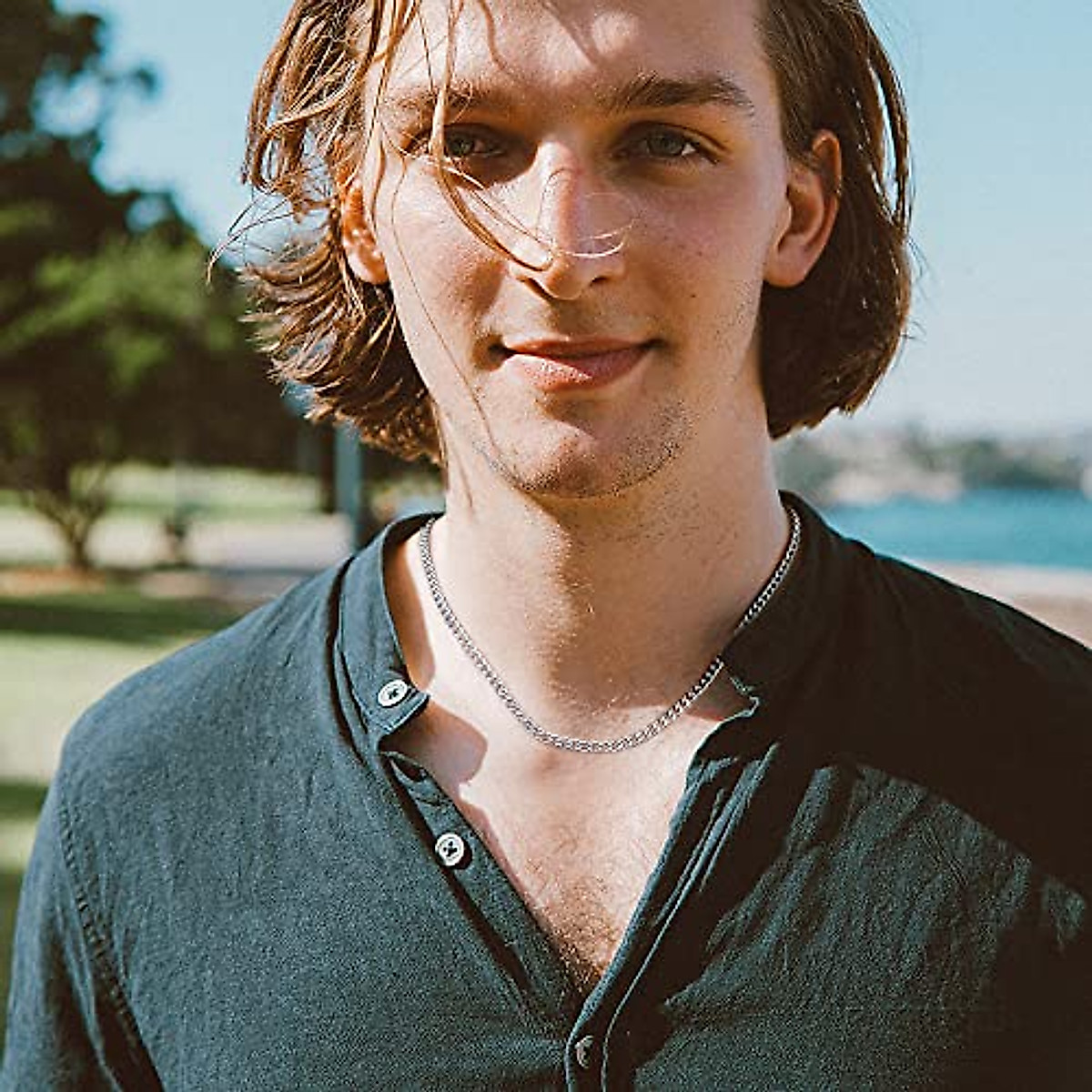 Yooblue Cross Necklace for Men, Mens Necklace Silver Layered Rope Chain Cross Pendant Simple Necklace Jewelry Dainty Cross Chain Necklace for Men Women 18 20 Inch Mens Gifts Chains for Men