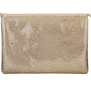 Venoline Large Metal Mesh Evening Clutch Bag Convertible Handbag Tassel Purse Gold