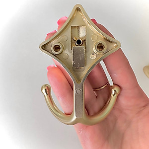 BRIGHTCOR, Classic Brass Wall Double Hooks, Coat Hooks for Wall, DIY, Wall Mounted Towel Hooks for Bathrooms, Clothing Hooks for Bedroom. (Brass Gold, 2 Pack)