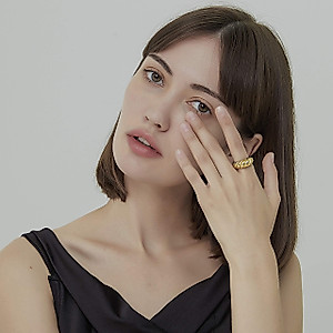 Shapes Studio 18K Gold Plated Gold Dome Croissant Band Ring, Stackable Ring, Signet Ring, Women Jewelry Minimalist Chic Style (Big, 10)