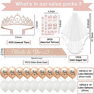 YeohJoy Bachelorette Party Decorations Rose Gold Glitter Kit - Bride to Be Sash, Bride Crown, Bachelorette Veil, Bride Tattoos, Bride Balloons, Bachelorette Party Supplies Bridal Shower Decoration