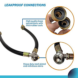 “Y” Mixer Hose, Mix Hot and Cold Water, 1ft Washer Braided Rubber Inlet Hose ¾” with Brass Couplings