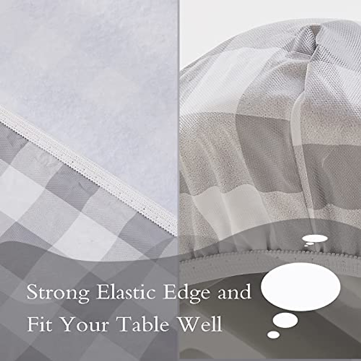 Fitted Picnic Table Cover with Bench Covers, 3 Pieces Waterproof Camping Picnic Tablecloth Cover with Elastic Edge for Indoor/Outdoor/Patio, 6ft Rectangular Vinyl Picnic Table Cover, Grey