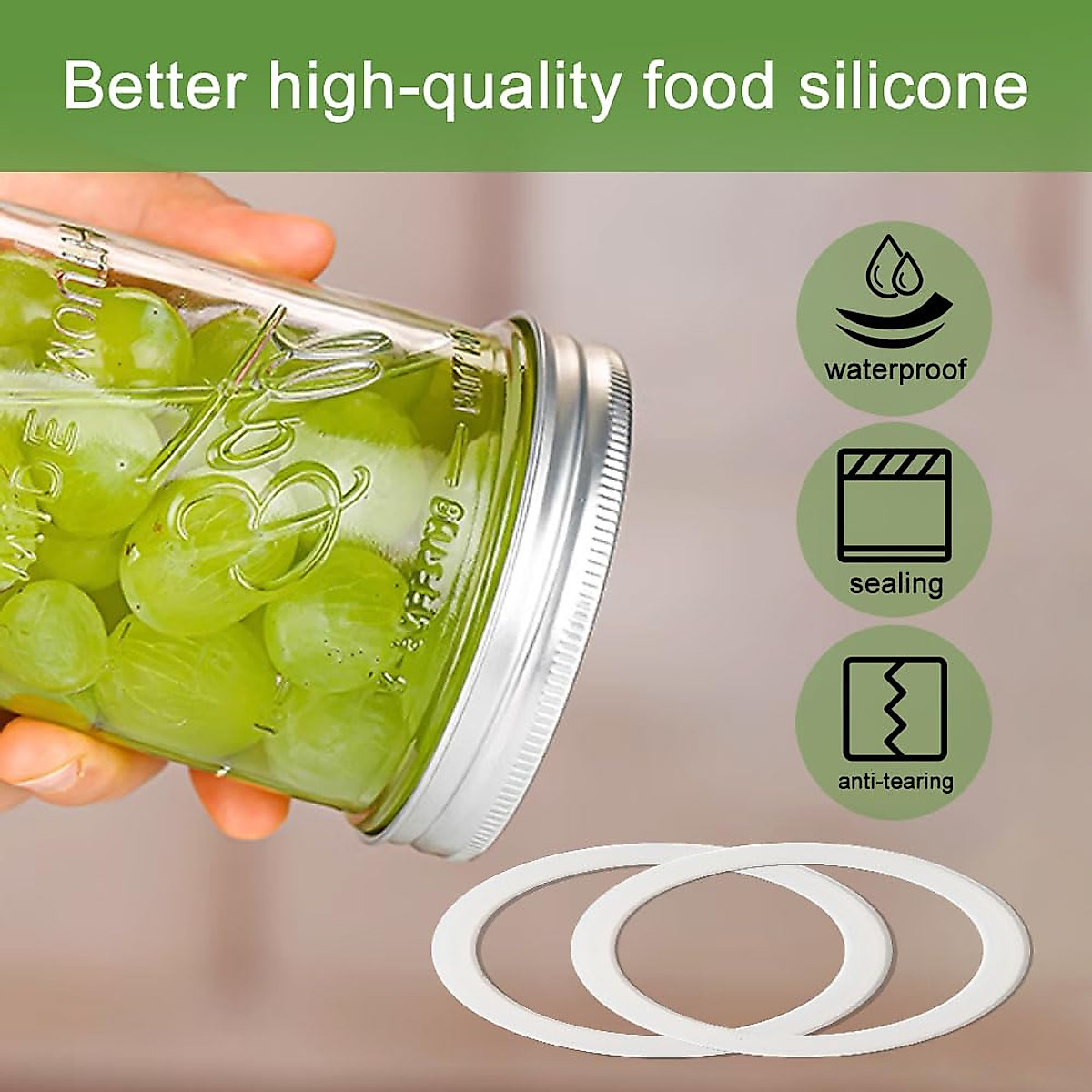 Anjmd 10 Pack Wide Mouth Silicone Sealing Rings Gaskets 86 mm Mason Jar Silicone Gaskets Replacement Rubber Gasket Seals Silicone Jar Seals for Mason Glass Jar Container