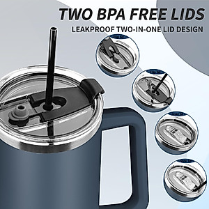 GUDEMAO 40 oz Tumbler with Handle, Insulated Tumbler with Lid and Straw, Reusable Stainless Steel Vacuum Insulated Cup, 100% Leak Proof Thermal Travel Coffee Mug Cup for Cold and Hot (Deep Blue)