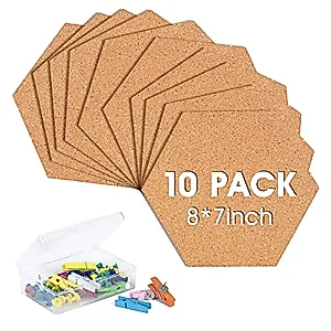 SVOPY Cork Bulletin Board Hexagon - Decorative Display Boards, 1/2" Thick Self-Adhesive Cork Board Tiles for Home Office Decor,School Message Board (10 Pcs)
